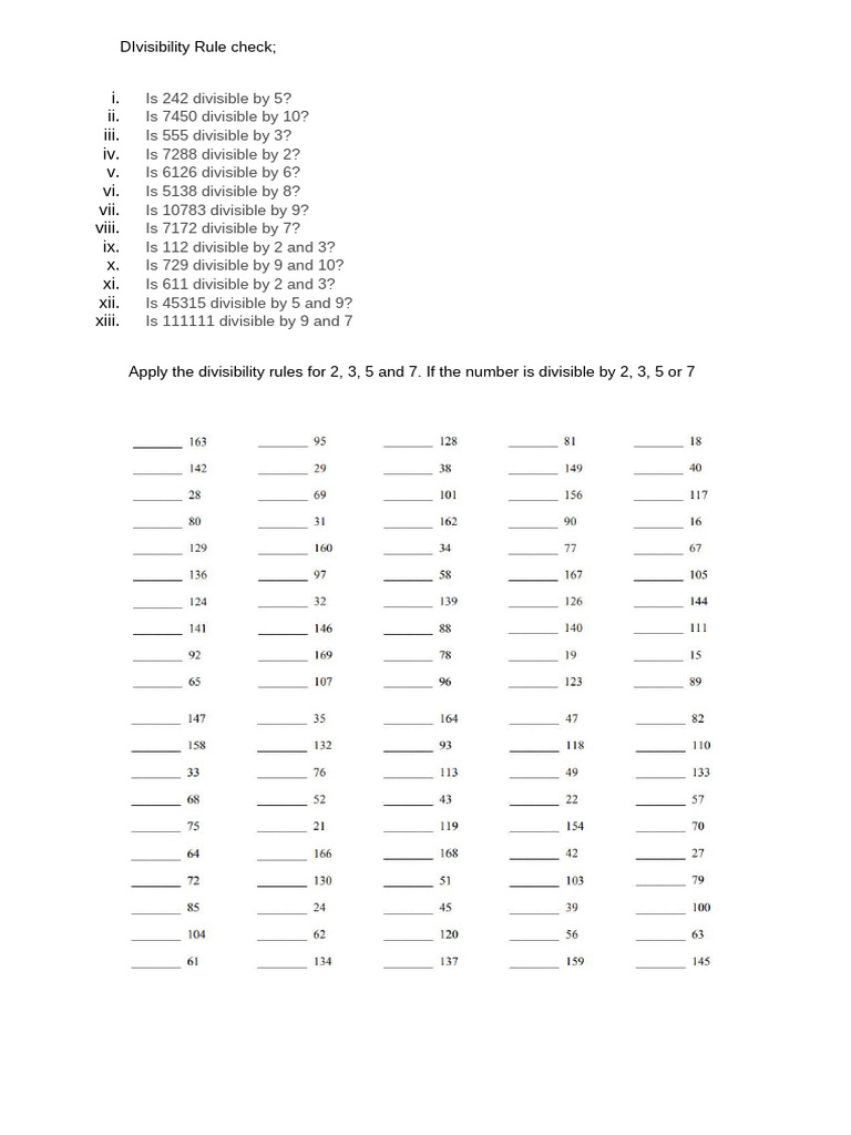 DIvisibility Rule Check Questions | PDF