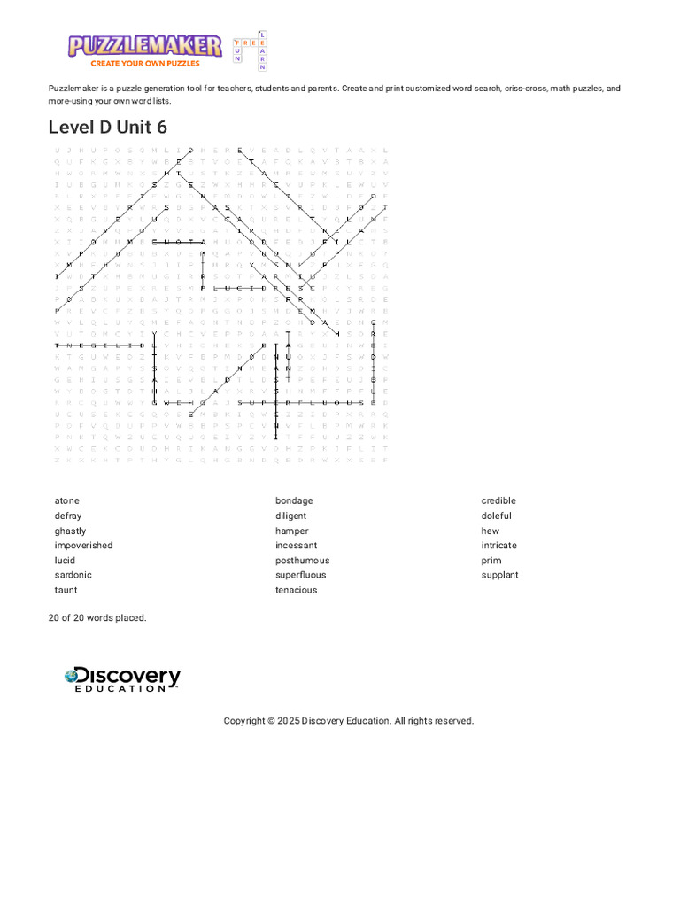 Level D Unit 6 Puzzle 1 KEY | PDF