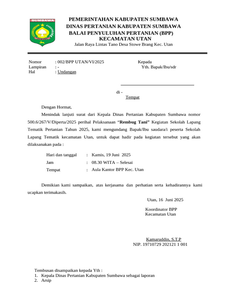 Undangan Rembug Tani Sekolah Lapang 2025 | PDF
