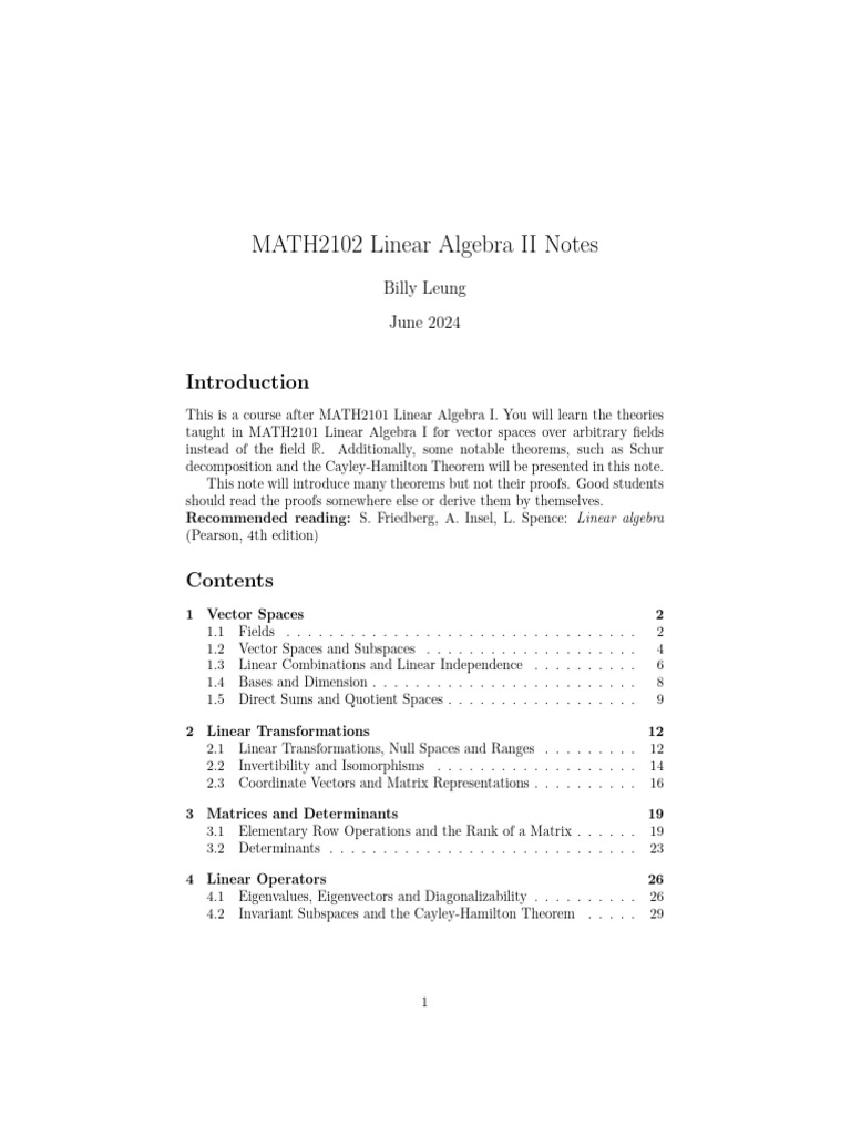 Linear Algebra II Course Notes | PDF | Basis (Linear Algebra) | Linear ...