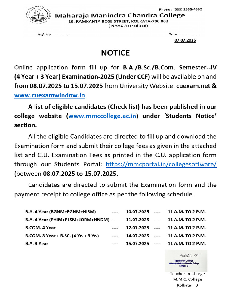 CCF Exam Form Fill-Up Notice 2025 | PDF | Educational Stages ...