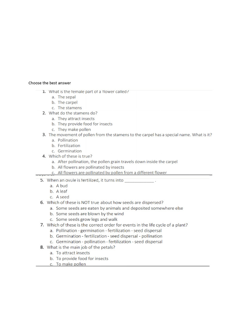 Pollination Worksheet for Class 5 ICSE | PDF
