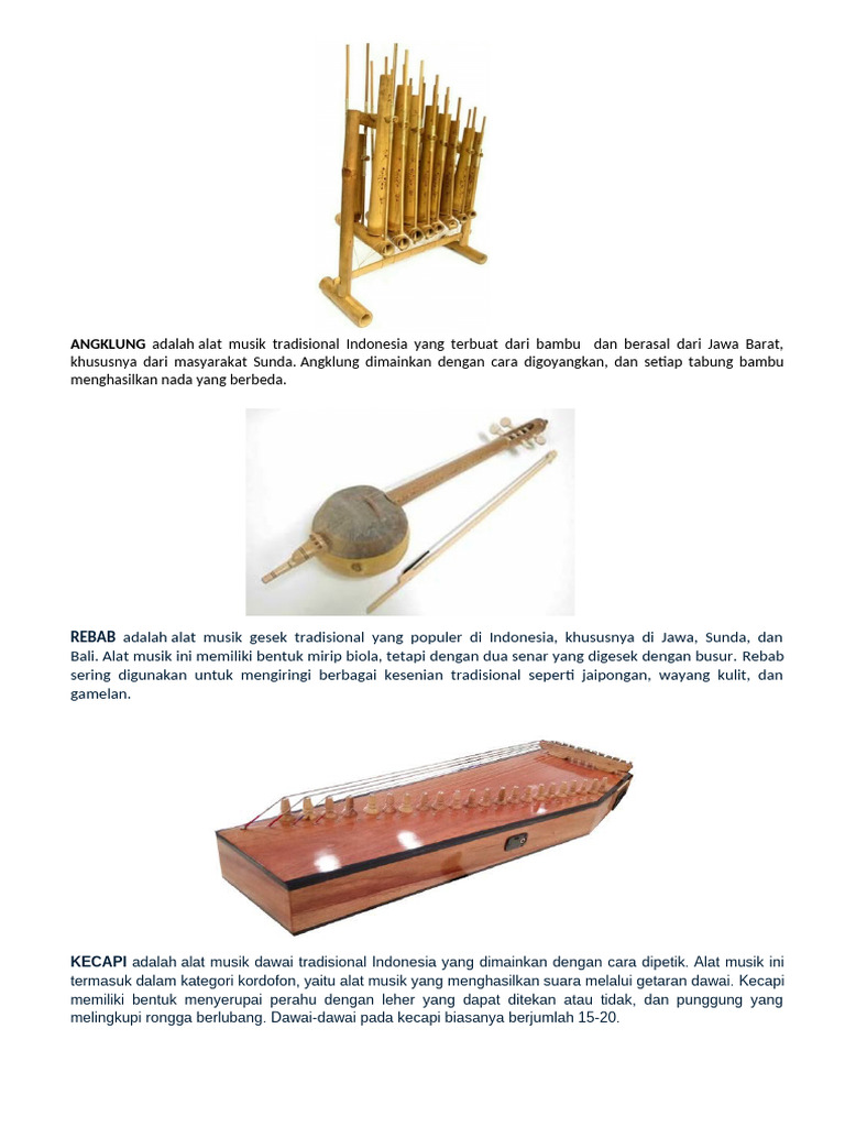 Alat Musik Tradisional Indonesia | PDF