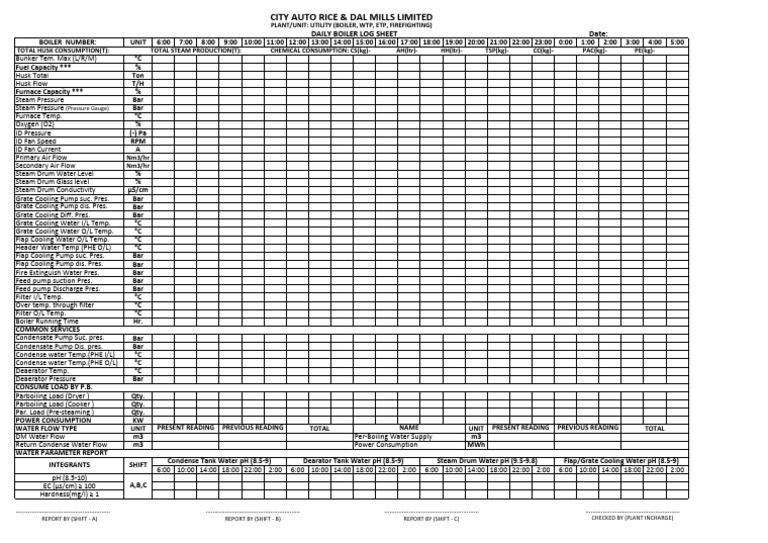 2. Daily Boiler Log Sheet CARDML | PDF | Boiler | Pump