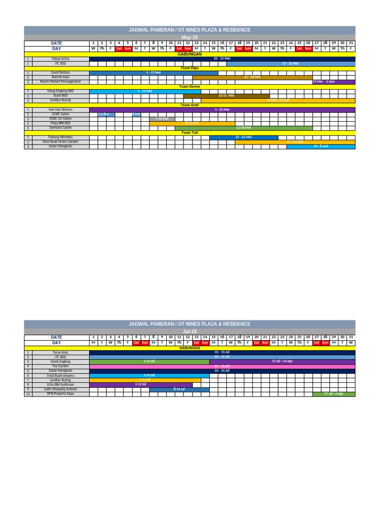 Jadwal Pameran Dan OT Nines Update 20200102 | PDF