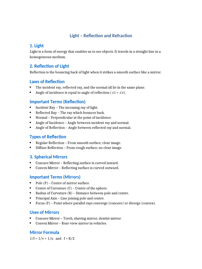 Reflection and Refraction of Light | PDF | Reflection (Physics) | Mirror