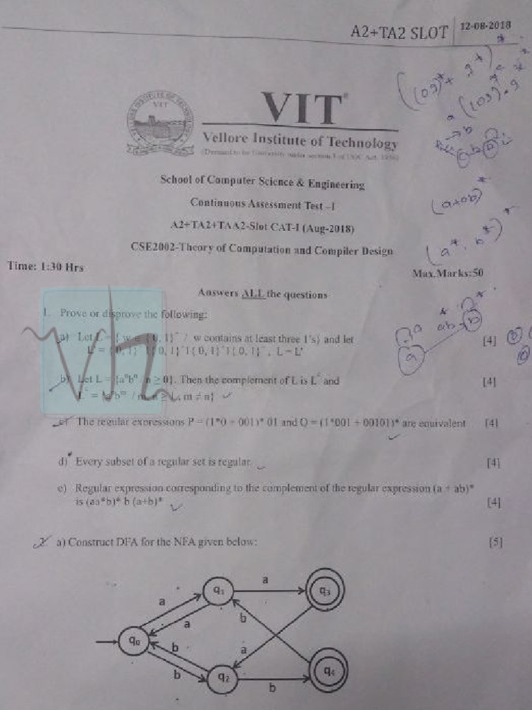 Theory of Computation and Compilerdesign Cse2002 A2 | PDF