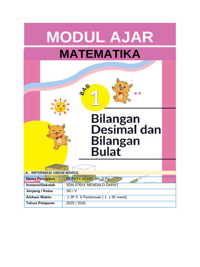 Modul Ajar MTK Kelas 5 - BAB 1 | PDF