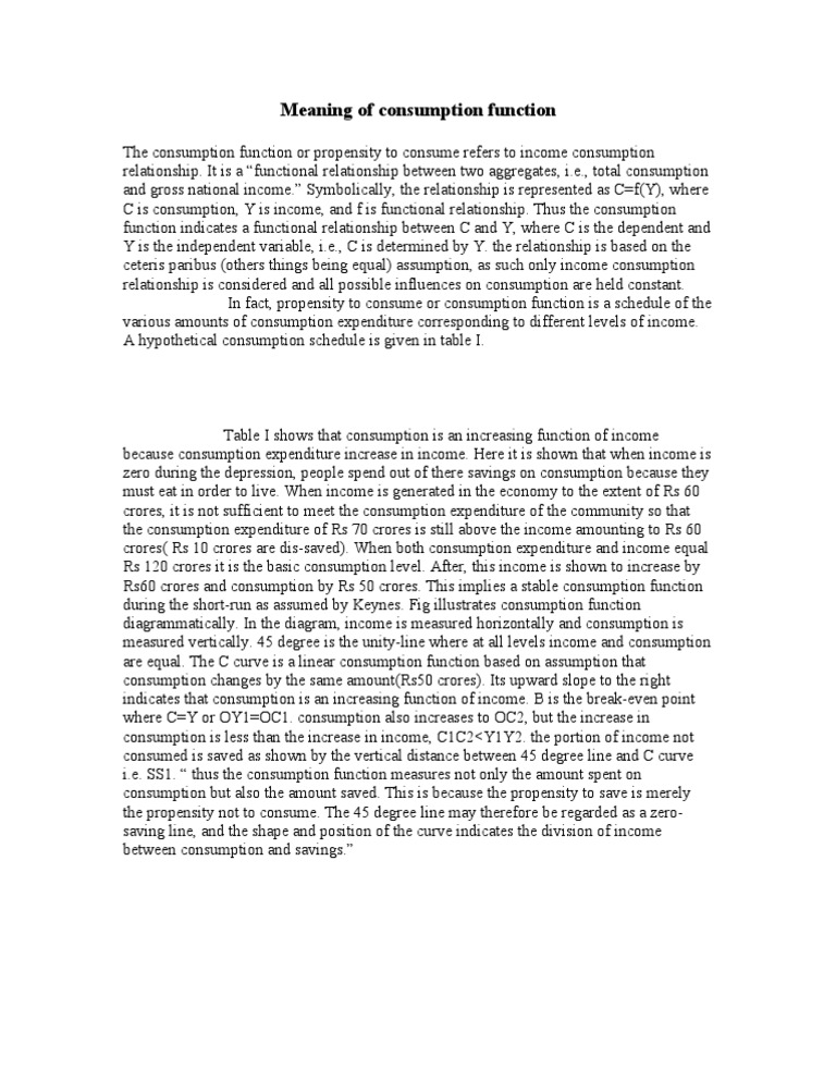 Meaning of Consumption Function | PDF | Income | Consumption (Economics)