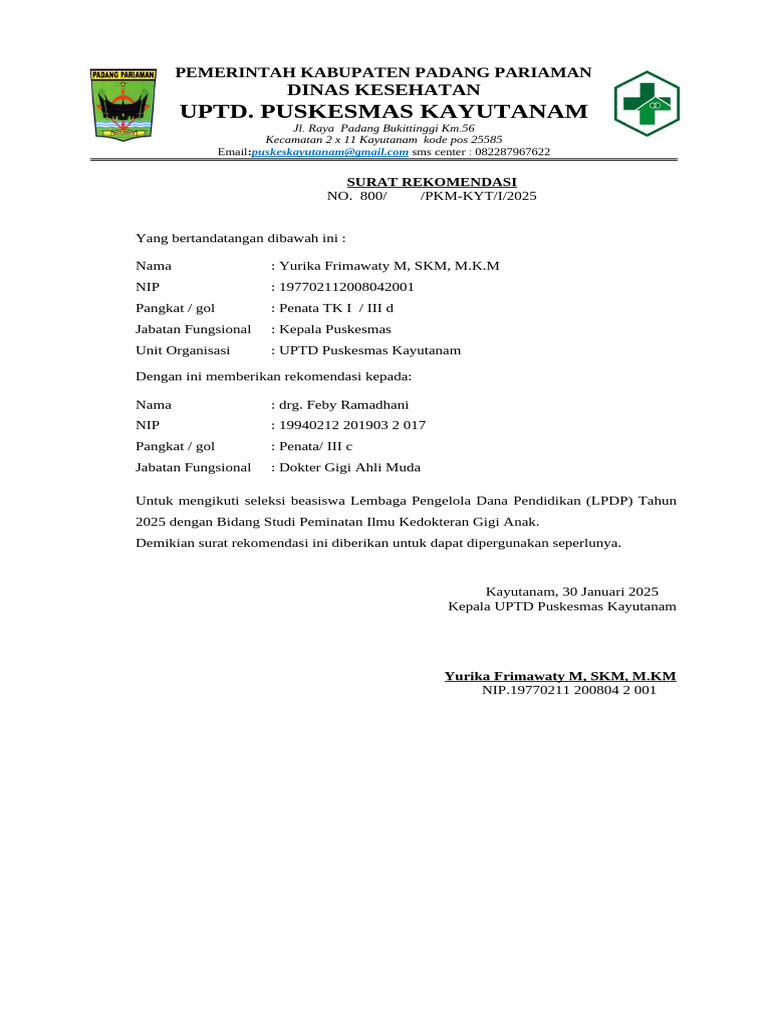 Surat Rekomendasi Beasiswa LPDP | PDF