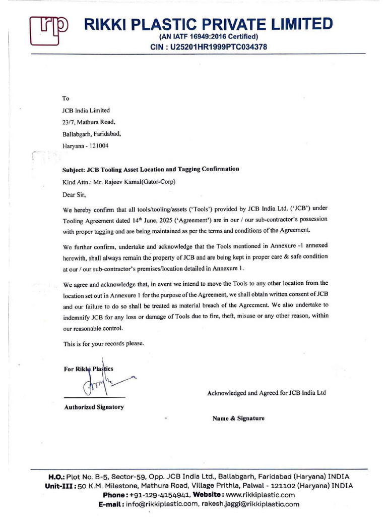 Tool Holding Declaration | PDF