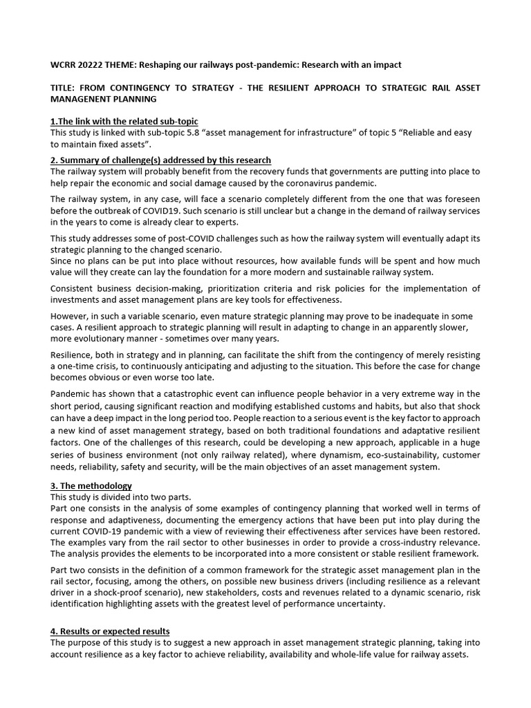 Resilient Railway Asset Management Strategy | PDF | Strategic Planning ...