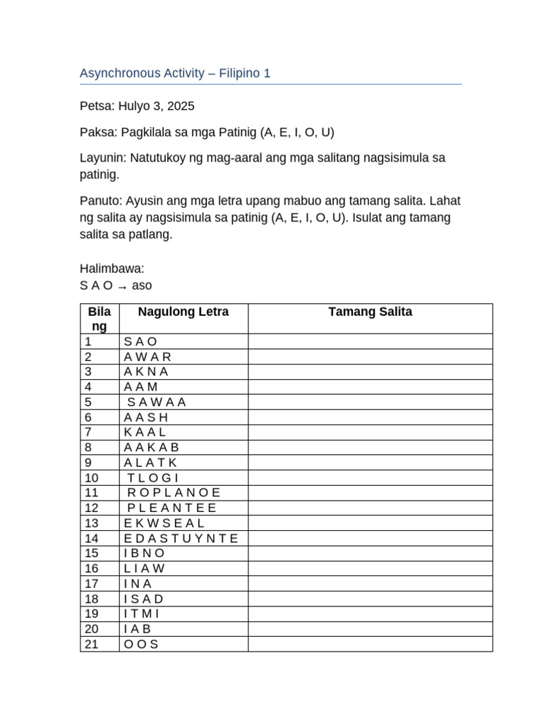 Filipino1 ASYNCHRONOUS | PDF