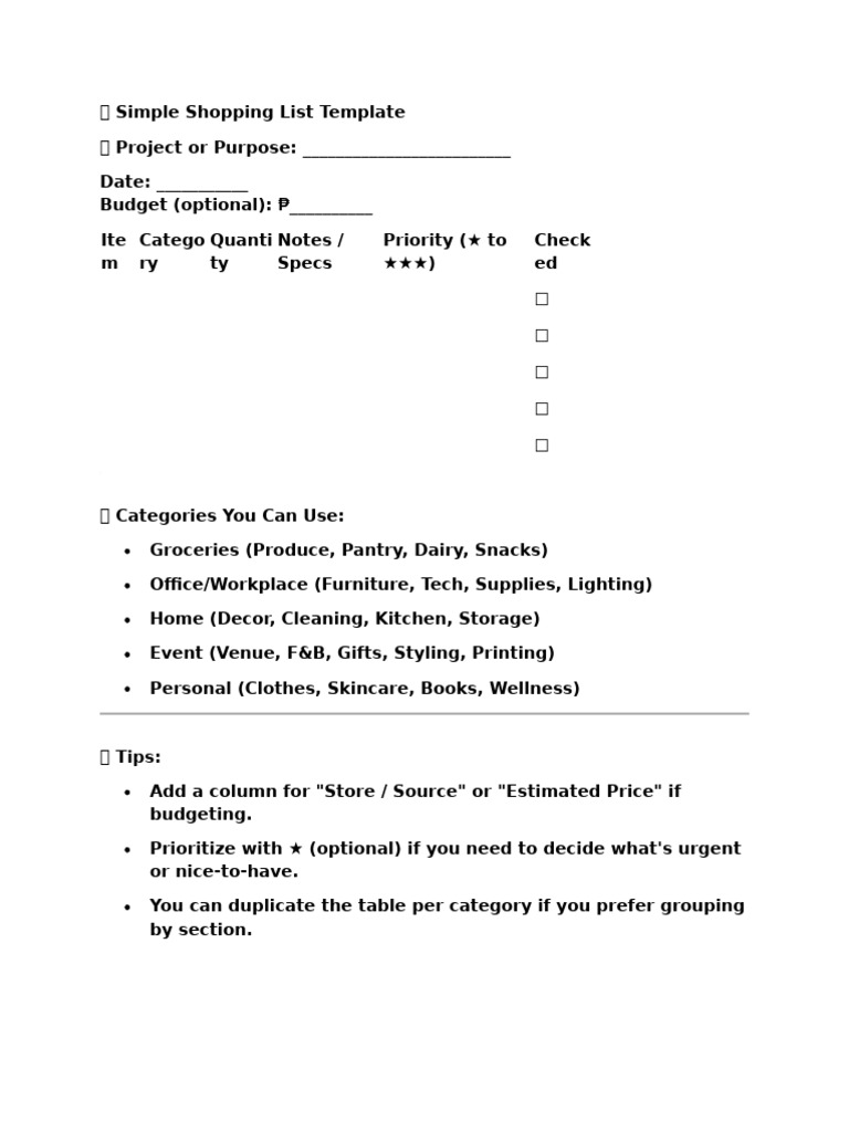 Ultimate Shopping List Template | PDF