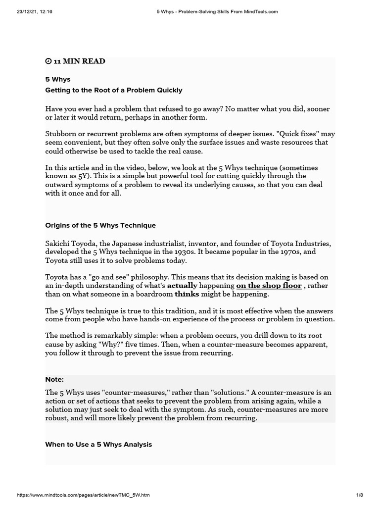5 Whys - Problem-Solving Skills From | PDF | Question | Troubleshooting