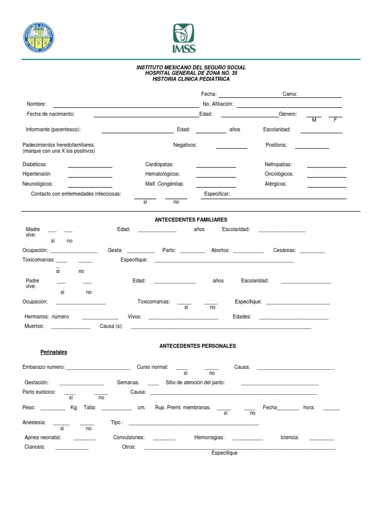 Formato de Historia Clinica 3 Imss | Rtt | Enfermedades y trastornos