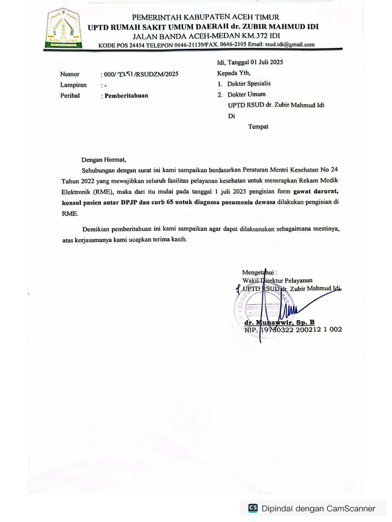 Surat Pemberitahuan RME | PDF