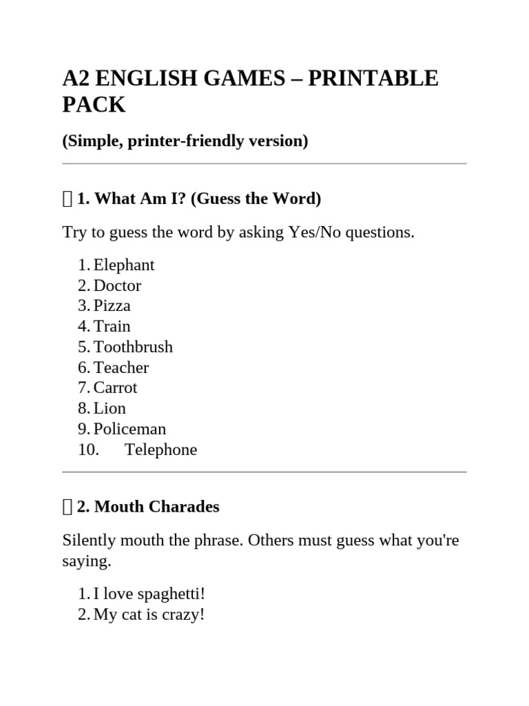 A2 Level English Games | PDF | English Language | Phonetics