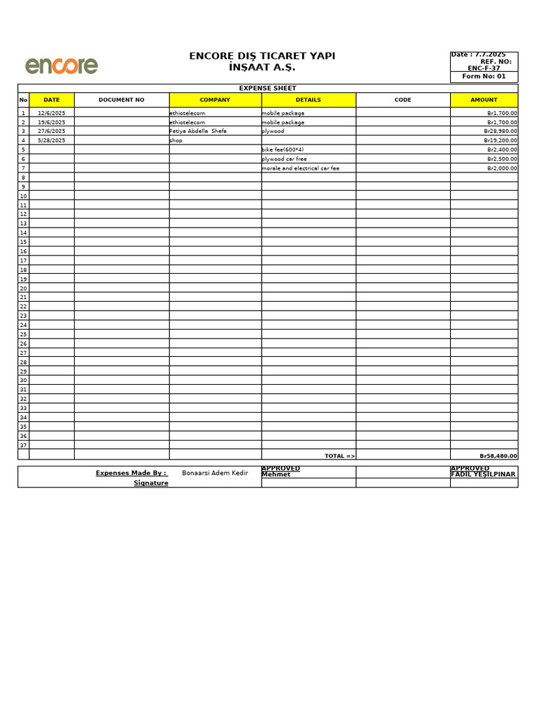 Expense Sheet (June) (Material Cost) | PDF
