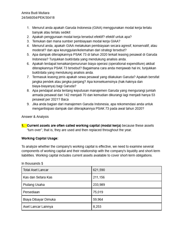 Tugas GIAA - Amira Budi Mutiara - 84C | PDF | Working Capital | Debt