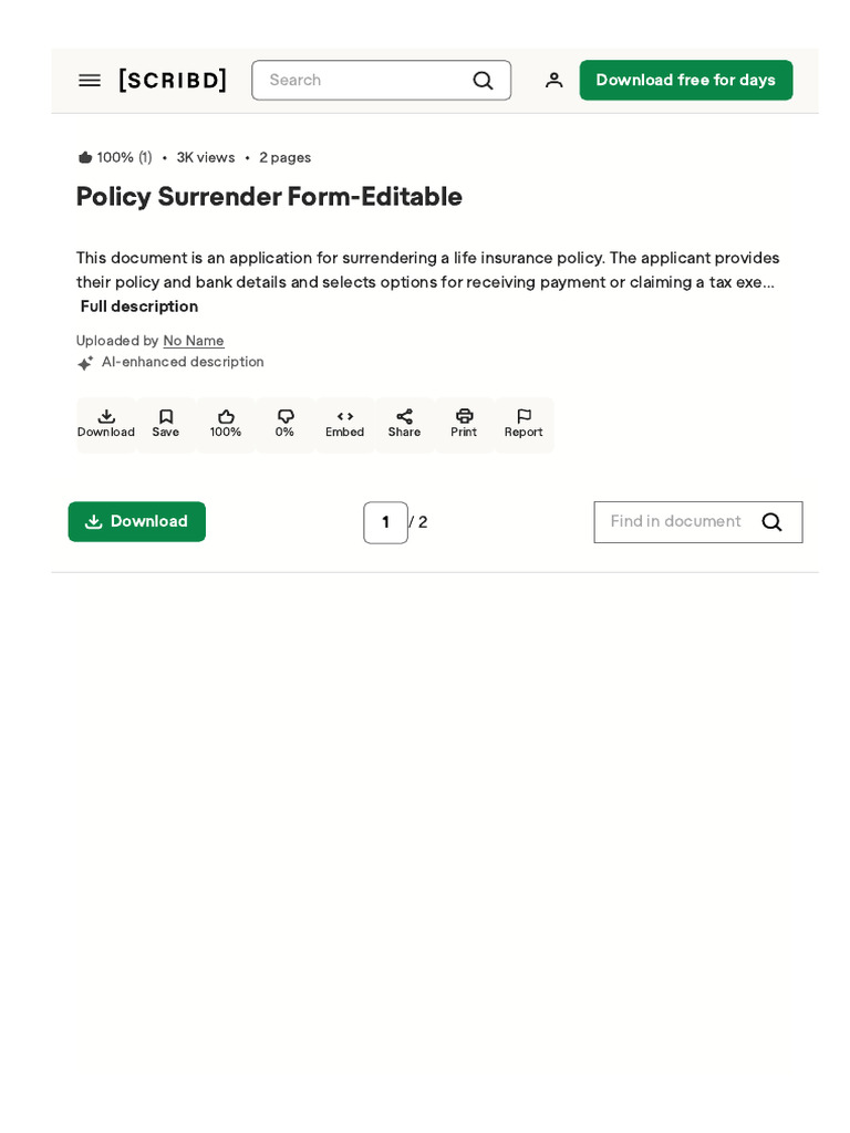 Life Insurance Policy Surrender Form | PDF