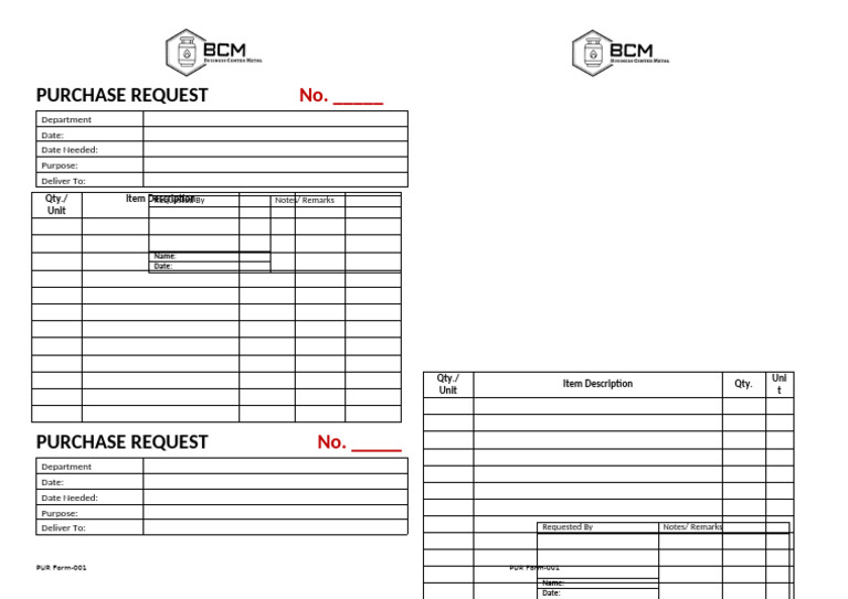 PUR Form-001 - Purchase Request | PDF
