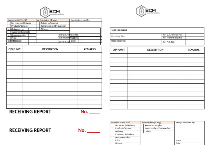 Receiving Report Template | PDF | Business Documents