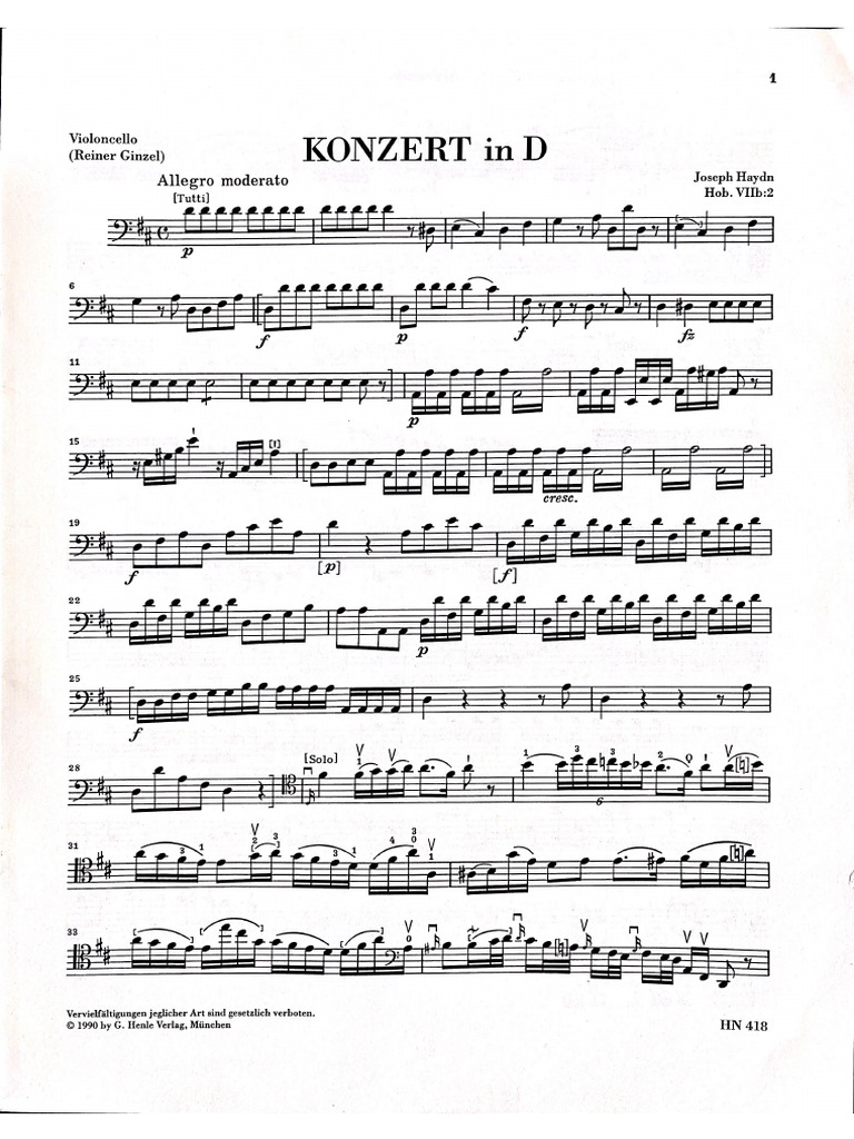 Haydn D Major Cello Concerto | PDF