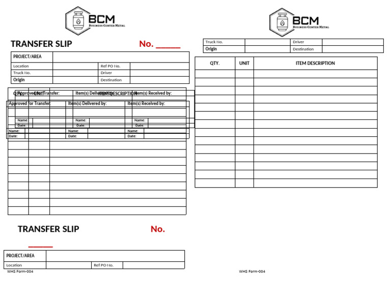 Transfer Slip Form Template | PDF