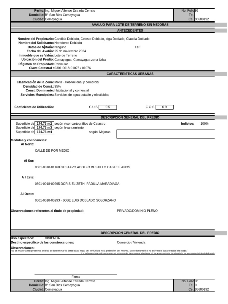 Avaluo de Lote de Terreno en La Cuesta | PDF | Alojamiento | Bienes raíces
