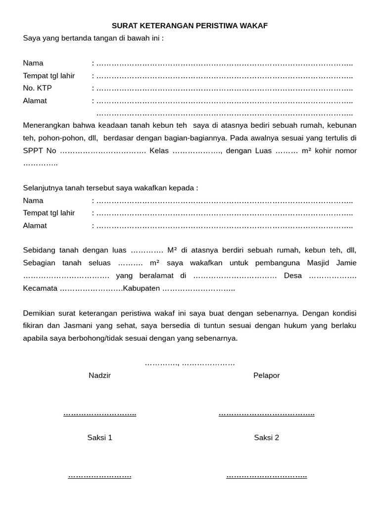 Surat Keterangan Peristiwa Wakaf | PDF