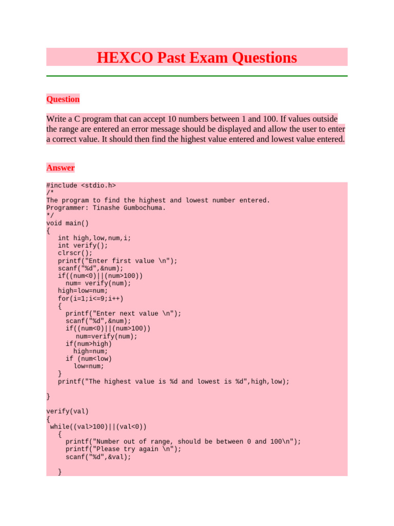 HEXCO Past Exam Questions | PDF | Area | Software Engineering