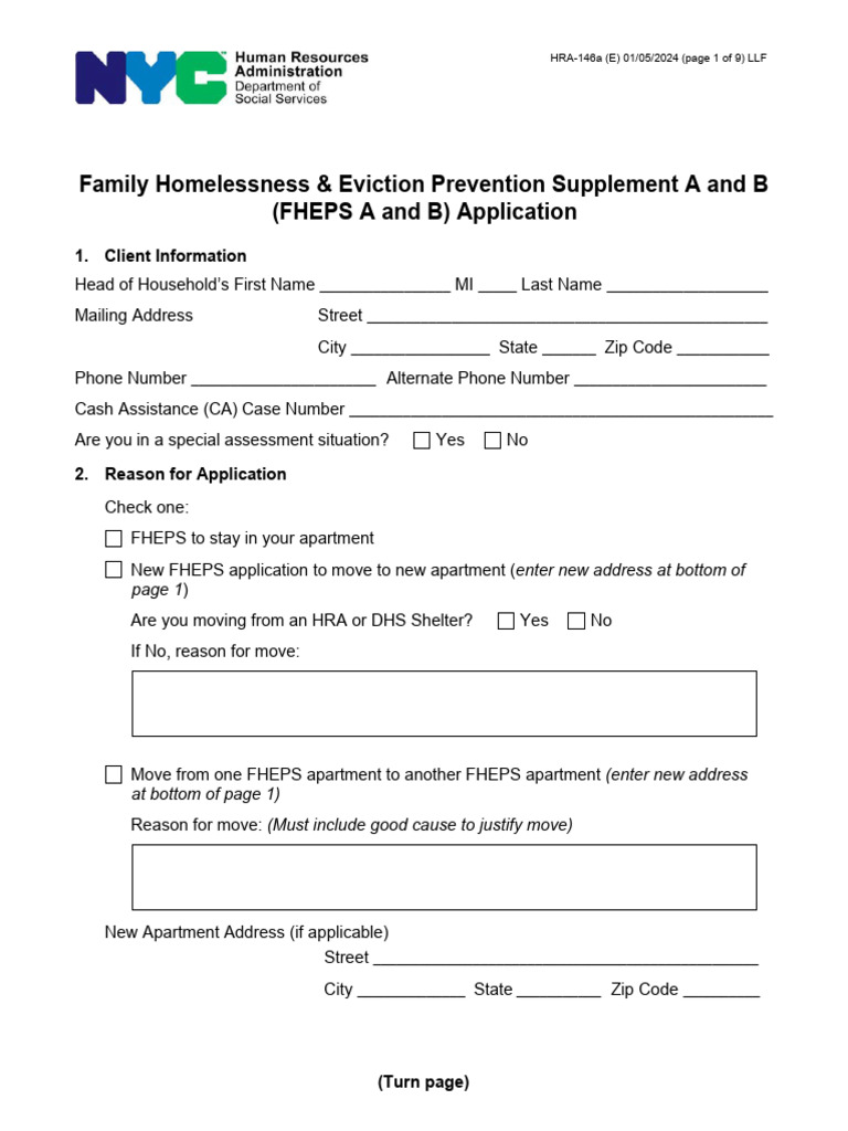 FHEPS Application Form HRA-146a | PDF | Cost Of Living | Eviction