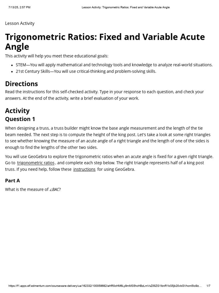 Trigonometric Ratios - Tutorial | PDF | Trigonometry | Triangle