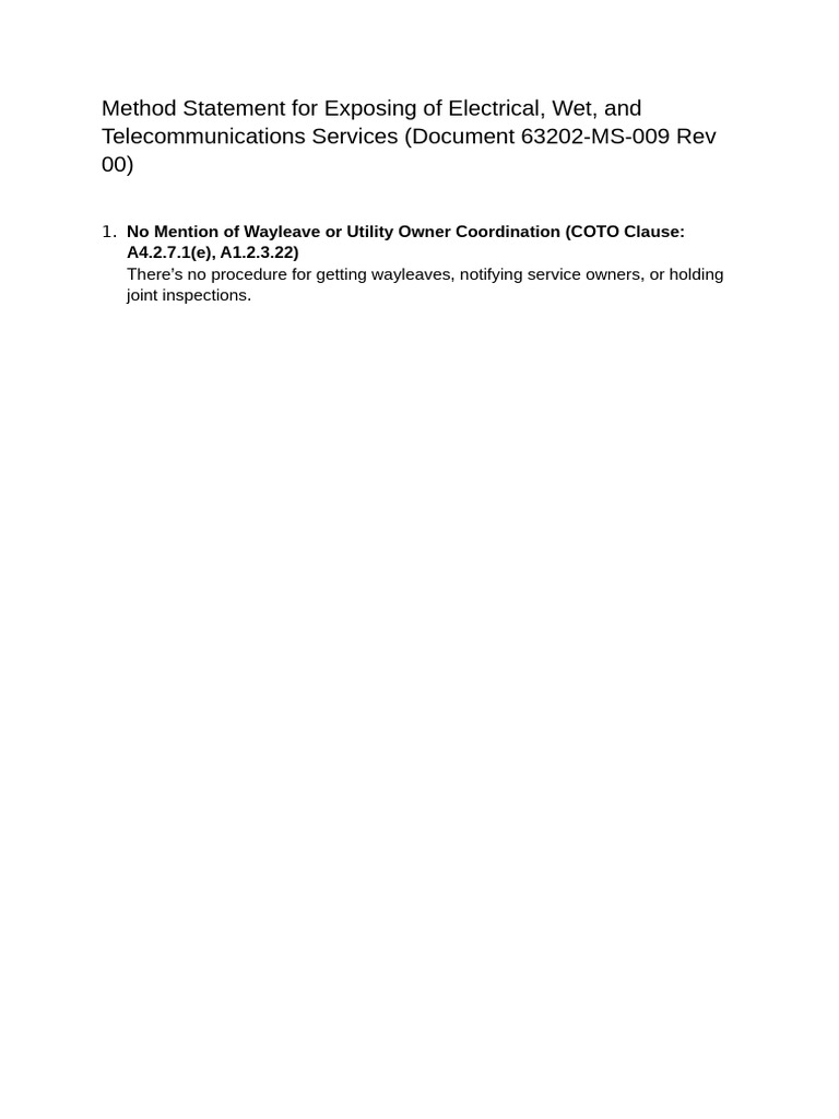 Method Statement For Exposing of Electrical, Wet, and Telecommunications Services (Document ...