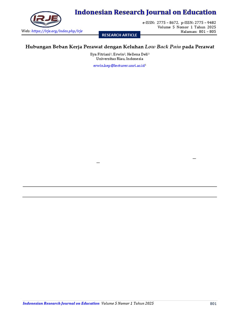 Indonesian Research Journal On Education: Hubungan Beban Kerja Perawat Dengan Keluhan Pada ...