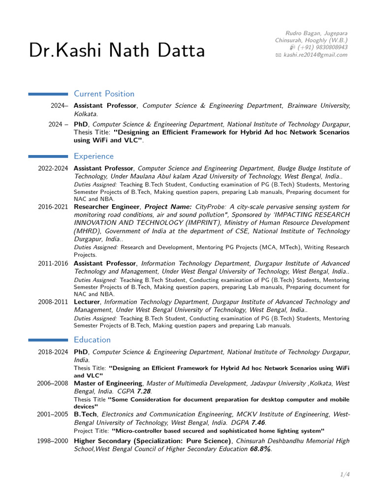 AIML CV Kashi Nath Datta | PDF | Computer Science | Computing
