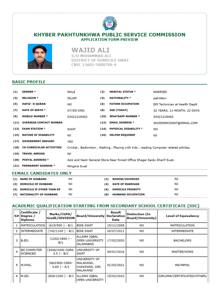 KP PSC Application Overview | PDF | Qualifications | Vocational Education