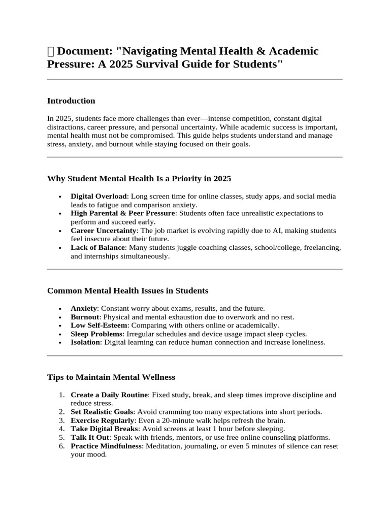 Navigating Mental Health & Academic Pressure | PDF | Mental Health | Occupational Burnout