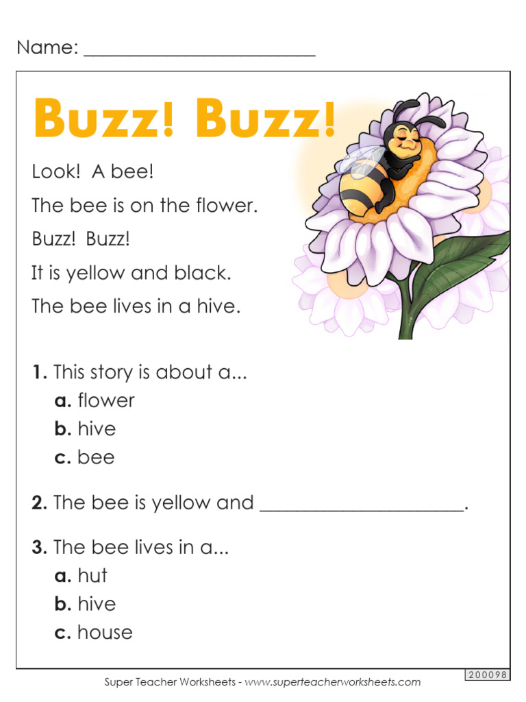 Bee Story Worksheet for Kids | PDF