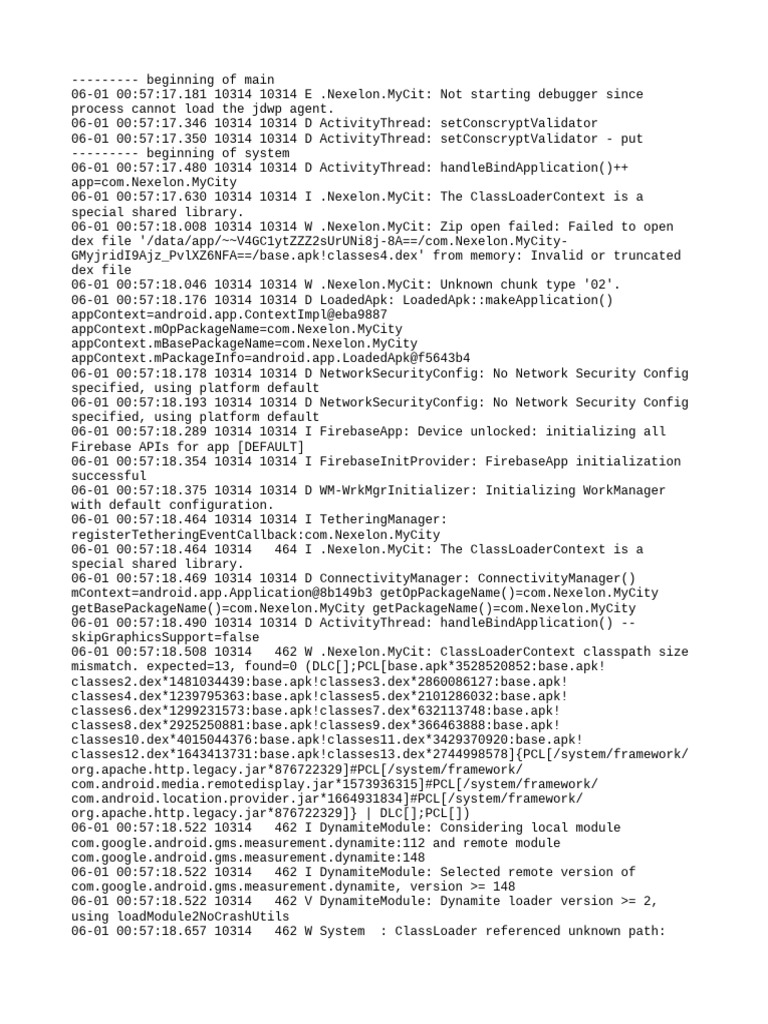Nexelon MyCity App Debugging Logs | PDF | Software | Computing Platforms