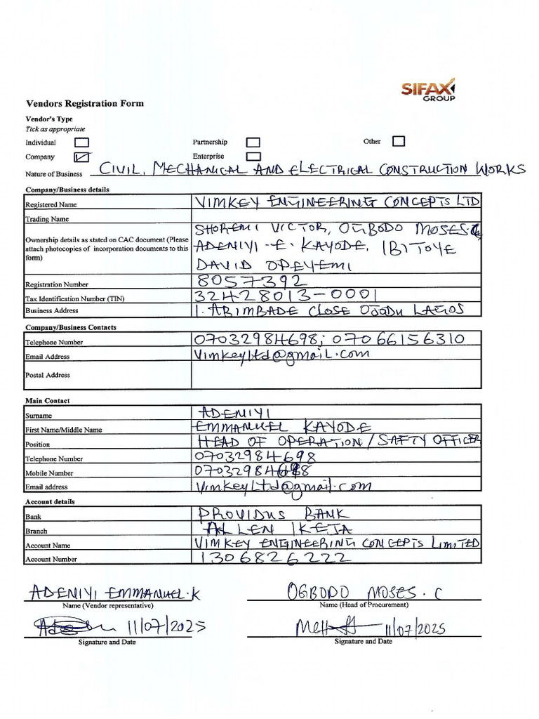 Venfors Form | PDF