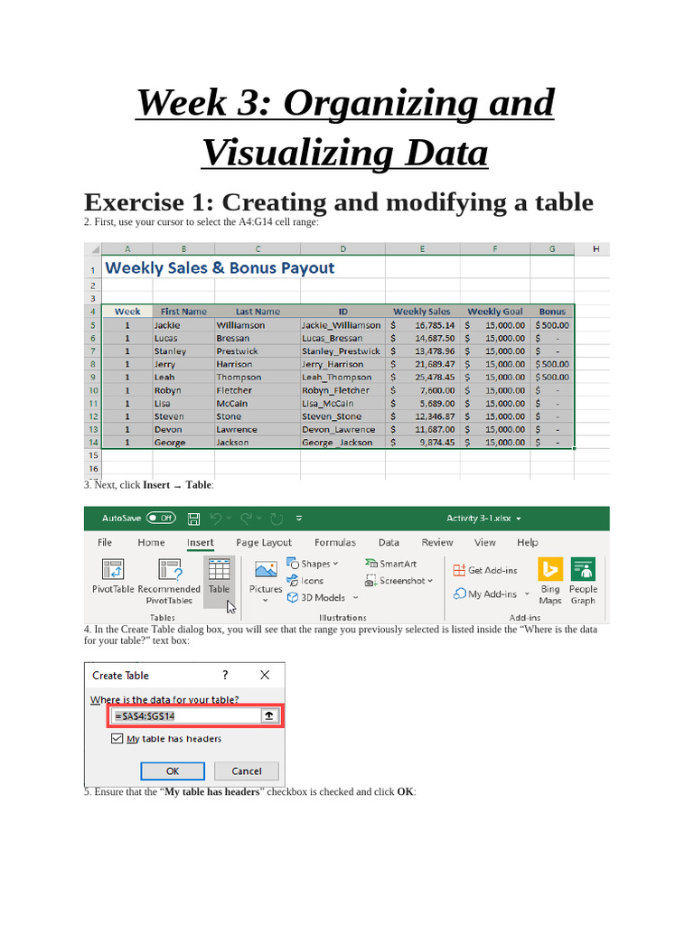 Week 3.organizing and Visualizing Data | PDF | Microsoft Excel | Function (Mathematics)