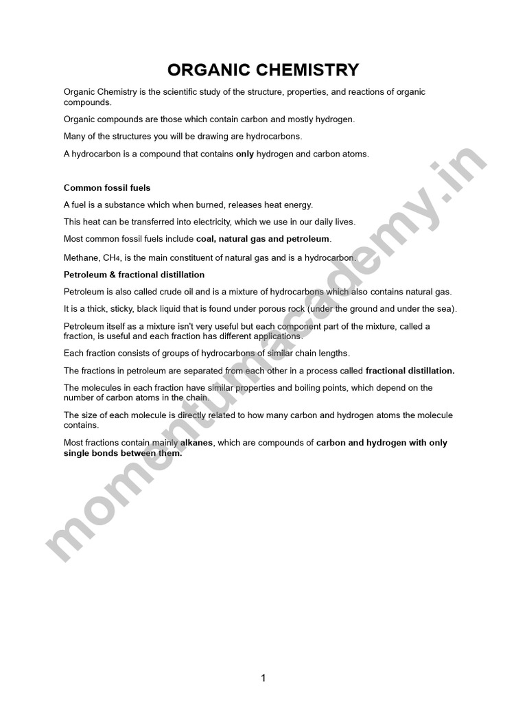 Organic Chemistry-Part 1 | PDF | Alkene | Cracking (Chemistry)