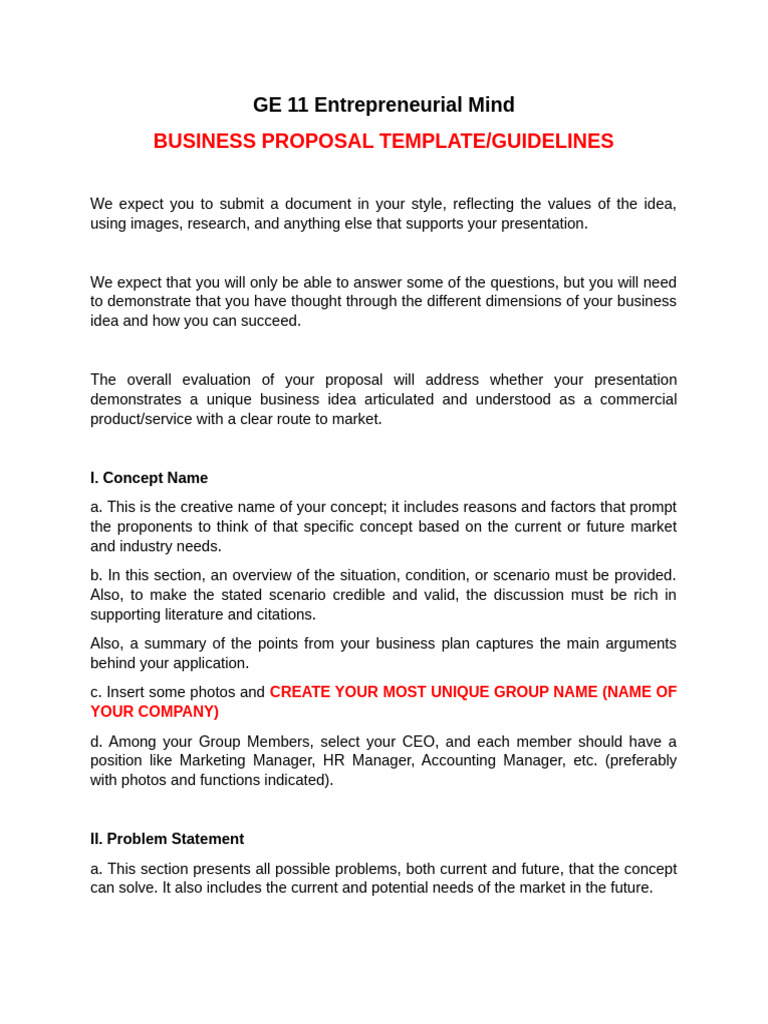 Business Proposal Template Guide | PDF | Concept | Idea