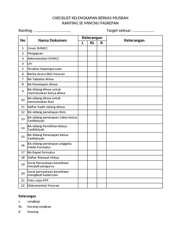 Checklist Kelengkapan Berkas | PDF