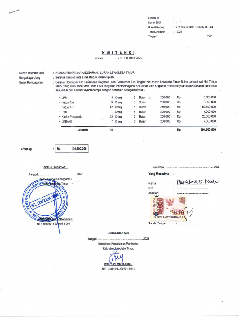 Tanda Bukti Pembayaran Honor Aparat | PDF