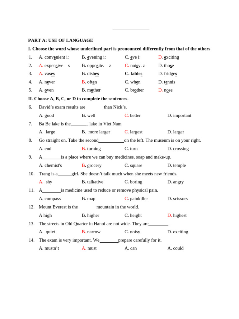 1st Term Test Grade 6 Keys Pdf