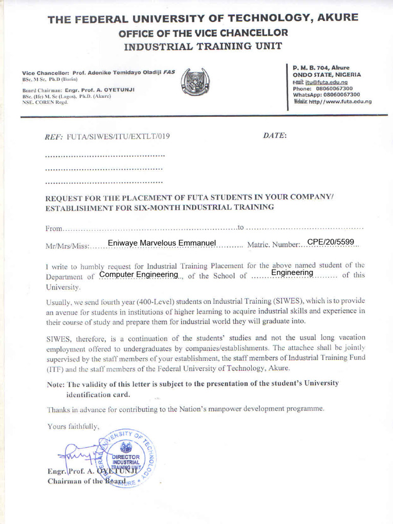 futa_siwes_form (1) | PDF