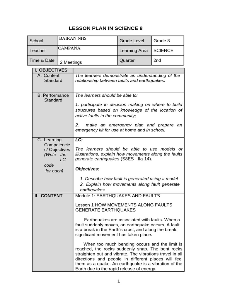 DLP Quarter q2 Science 8 Week 1-4 | PDF | Earthquakes | Moment Magnitude Scale